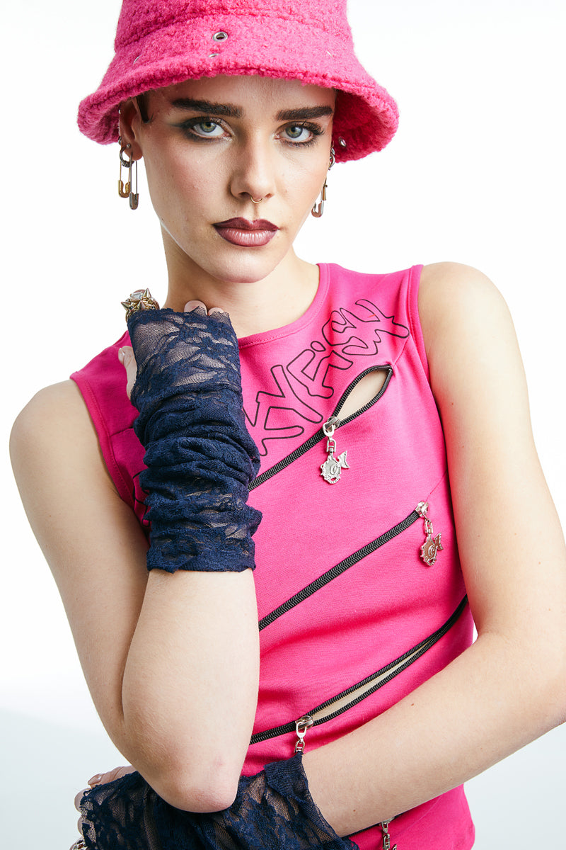 Retro Zipper Top Fuchsia | Trendy Vintage Style Clothing – Punkyfish