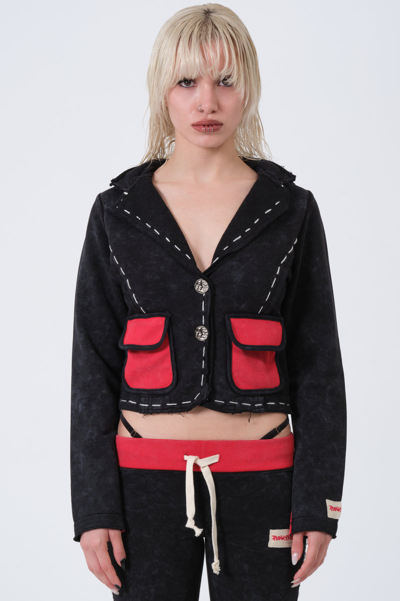 Contrast Stitch Hooded Cropped Jacket – Punkyfish